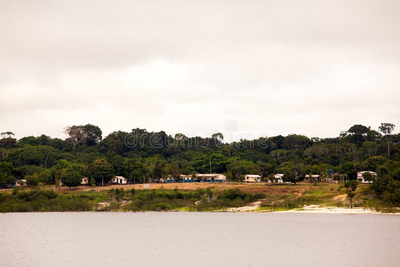 School and Houses on Amazon River Island Stock Image - Image of ...