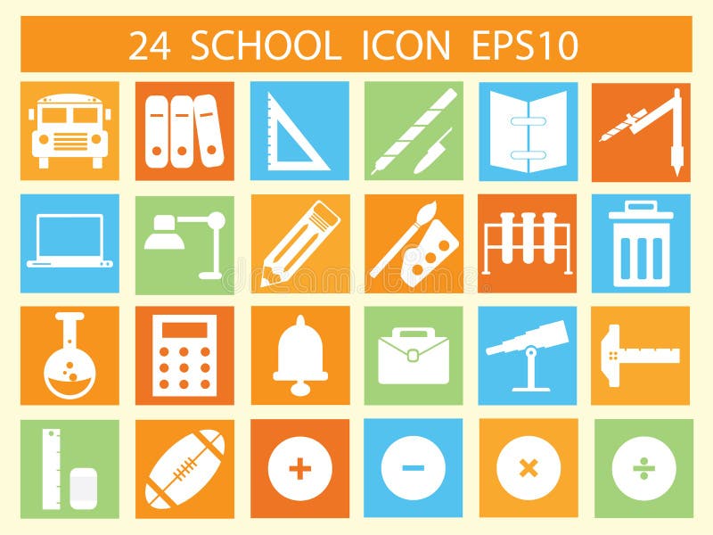 Education School Flat Icon Set Stock Vector - Illustration of ...