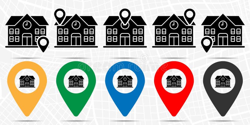 School Map Pointer Icon Marker GPS Location Flag Symbol Stock Vector ...