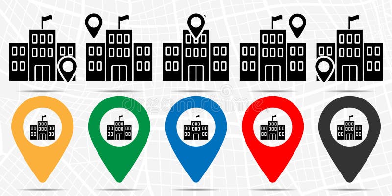 School Map Pointer Icon Marker GPS Location Flag Symbol Stock Vector ...