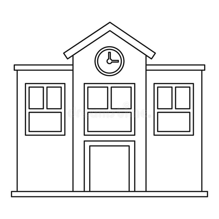 School icon, outline style stock vector. Illustration of exterior ...