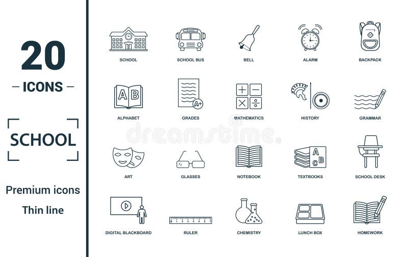 School Icon Set. Include Creative Elements School, Bell, Alphabet ...