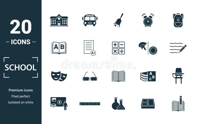 School Icon Set. Include Creative Elements School, Bell, Alphabet ...