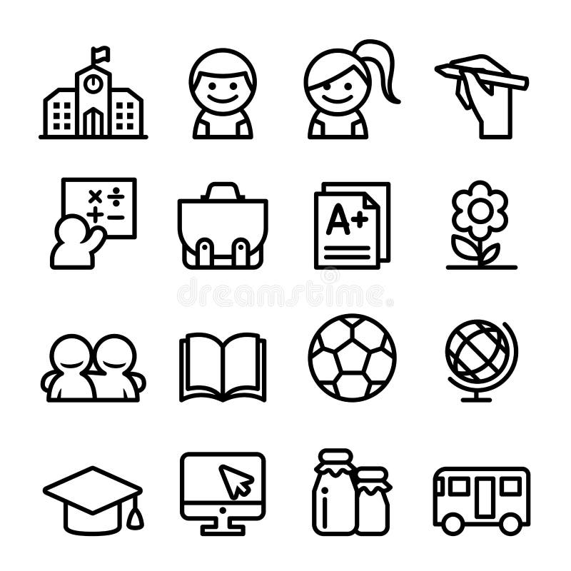 School Icon Set in Thin Line Style Icon Vector Illustration Stock ...