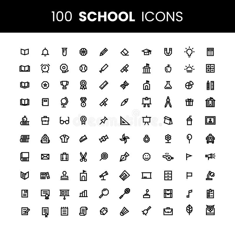 100 School Icons. Pack of Education Vector. Stock Vector - Illustration ...