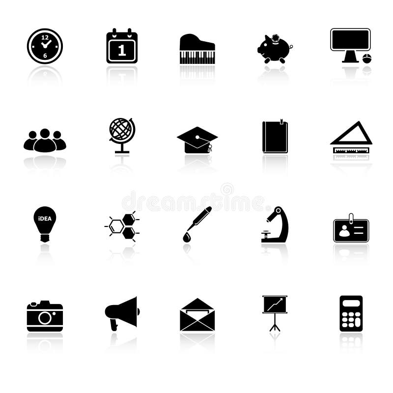 School Icons with Reflect on White Background Stock Illustration ...