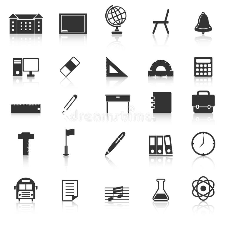 School Icons with Reflect on White Background Stock Vector ...