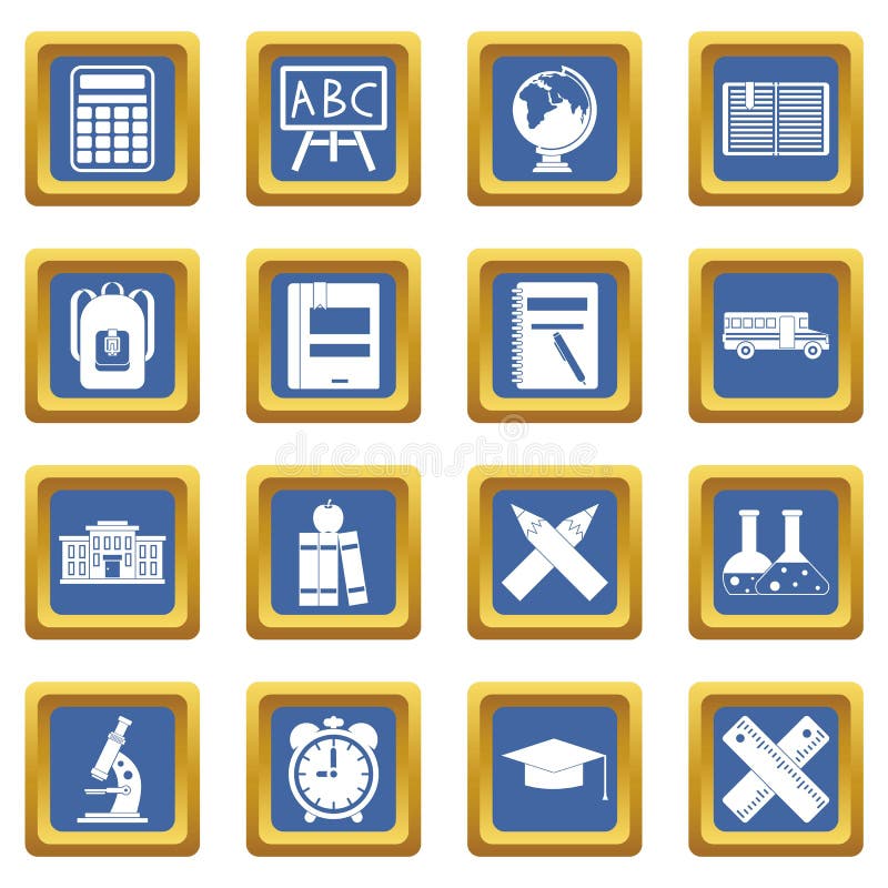 School icons set blue stock vector. Illustration of blue - 98008956