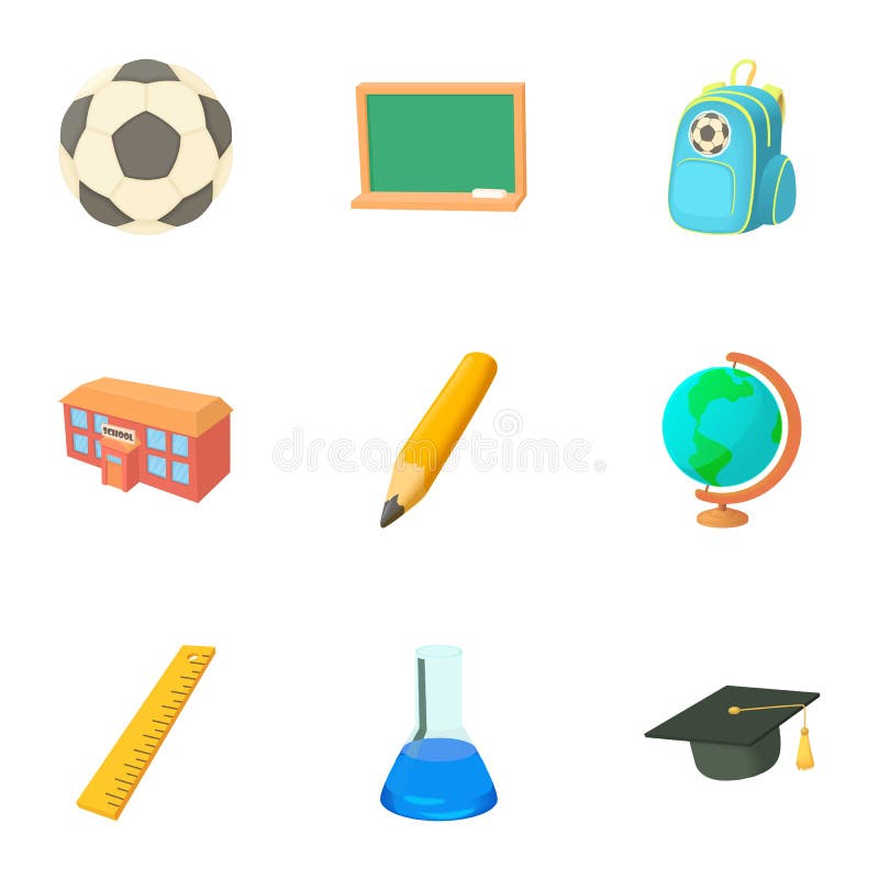 School Icons Set, Cartoon Style Stock Vector - Illustration of ruler ...