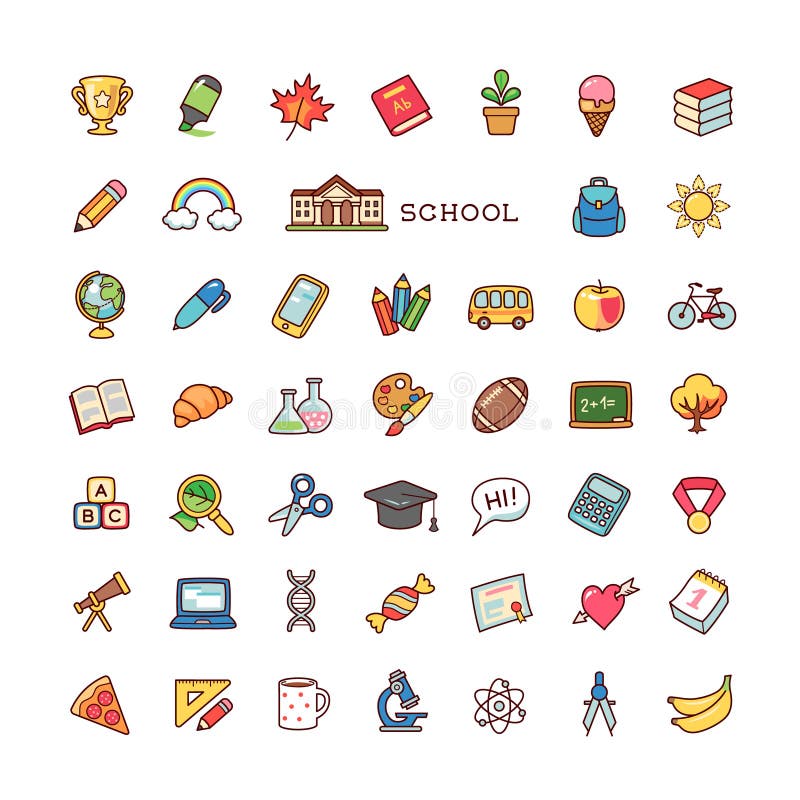 School icons set stock vector. Illustration of cute - 113172933