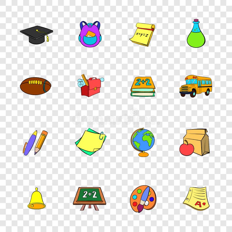 School Icons Set, Pop-art Style Stock Illustration - Illustration of ...