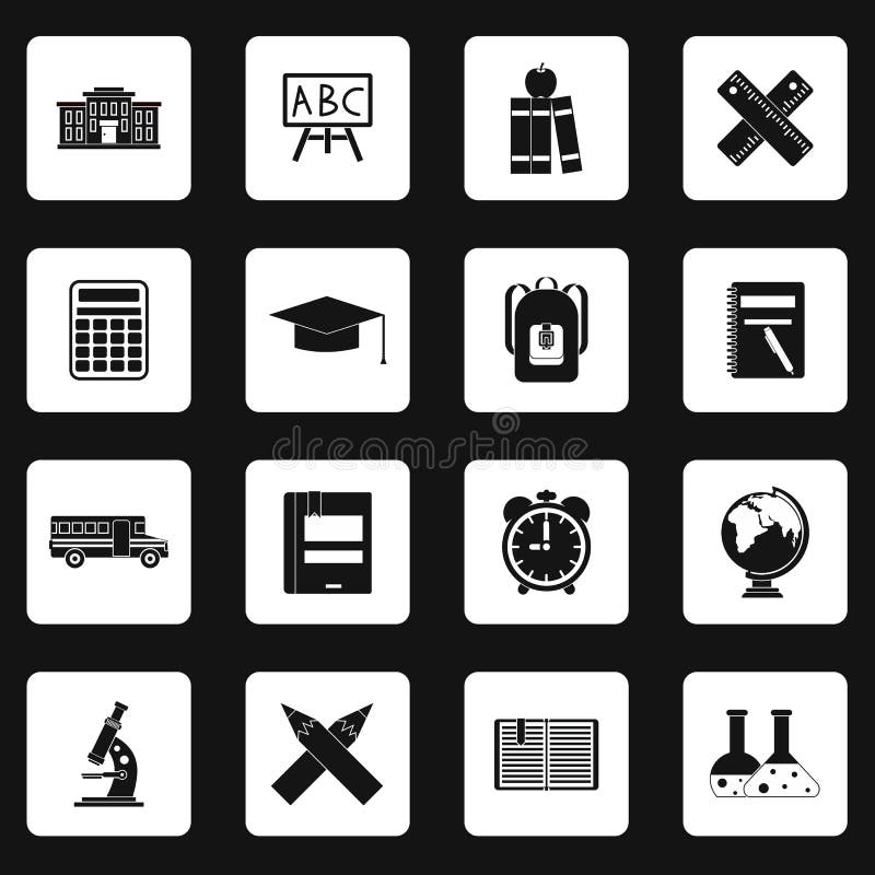 School Icons Set, Simple Style Stock Vector - Illustration of pencil ...
