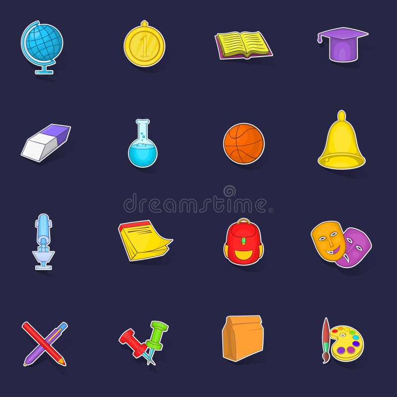 School Icons Set Vector Sticker Stock Vector - Illustration of diary ...