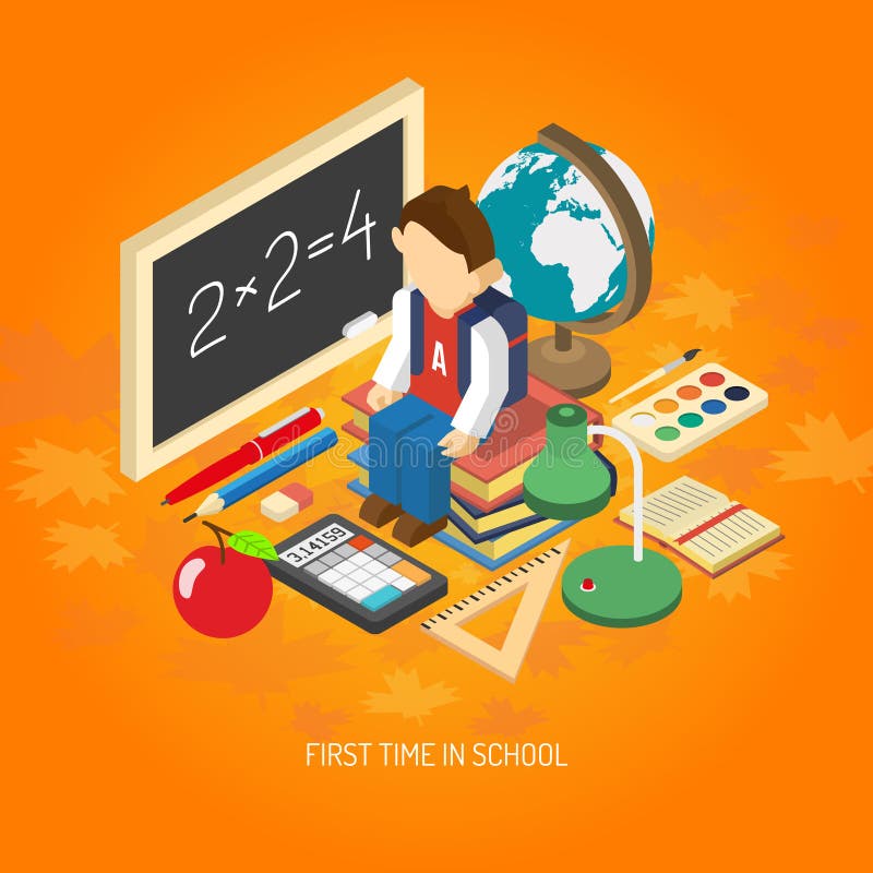 School Isometric Concept Poster Stock Vector - Illustration of ...