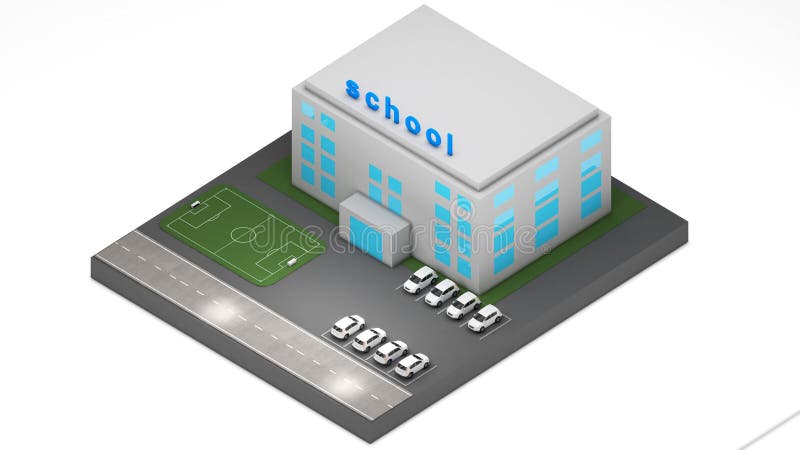 School in Isometric View ,the School Has a Football Field and Parking ...