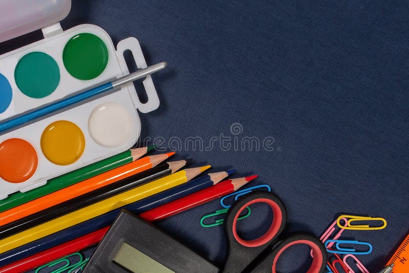School Items on the Blue Table. Back To School Stock Photo - Image of ...