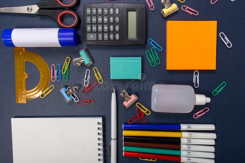 School Items on the Blue Table. Back To School Stock Photo - Image of ...