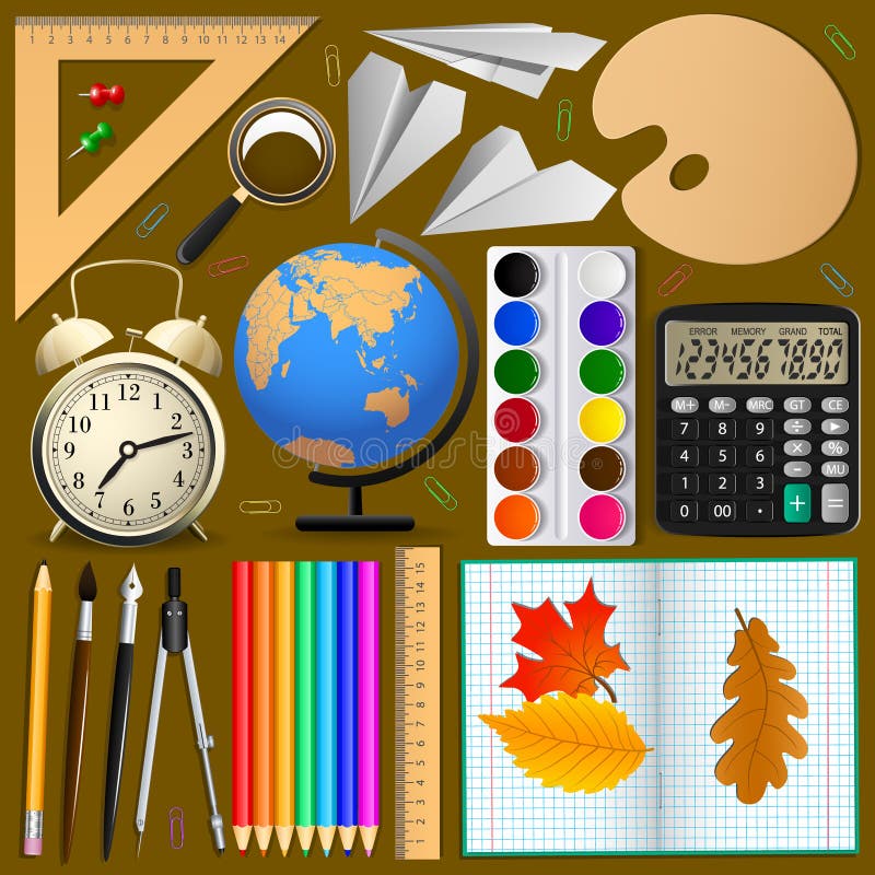 School Set. Set Of Different School Items Stock Vector - Illustration ...