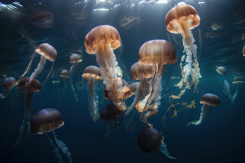 A School of Jellyfish Swimming in Unison Stock Illustration ...