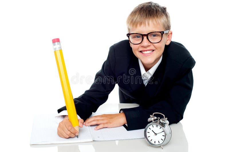 School Kid Finishing His Assignment in Time Stock Image - Image of ...