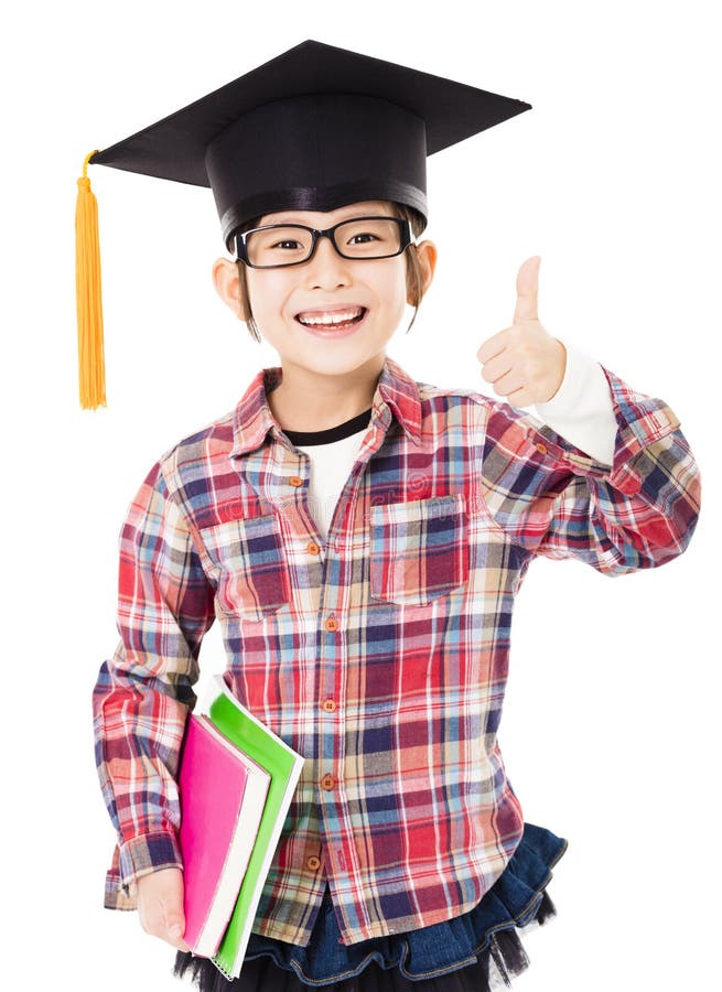 School Kid in Graduation Cap with Thumb Up Stock Image - Image of ...