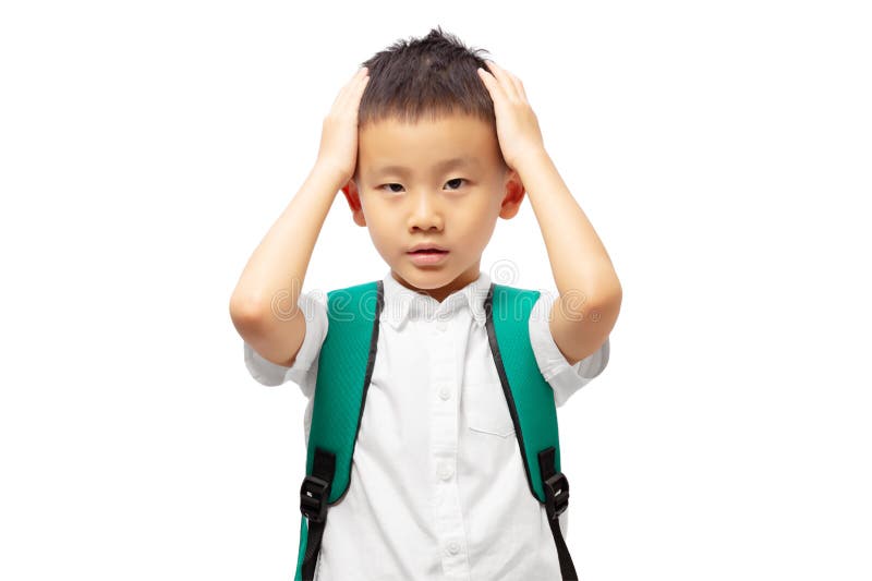 School Kid Putting Hands on Head with Worry and Anxiety Stock Image ...