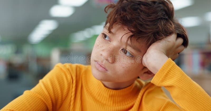 School, Kid and Tired with Thinking in Library for Development Problem ...