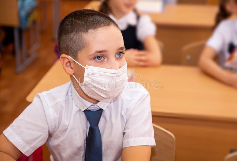School Kids Attending a Class in the Classroom after Lockdown Stock ...
