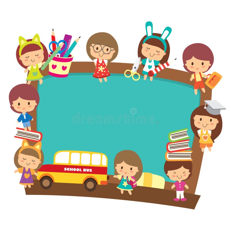 Cute Cartoon Kids and School Bus Frame Stock Vector - Illustration of ...