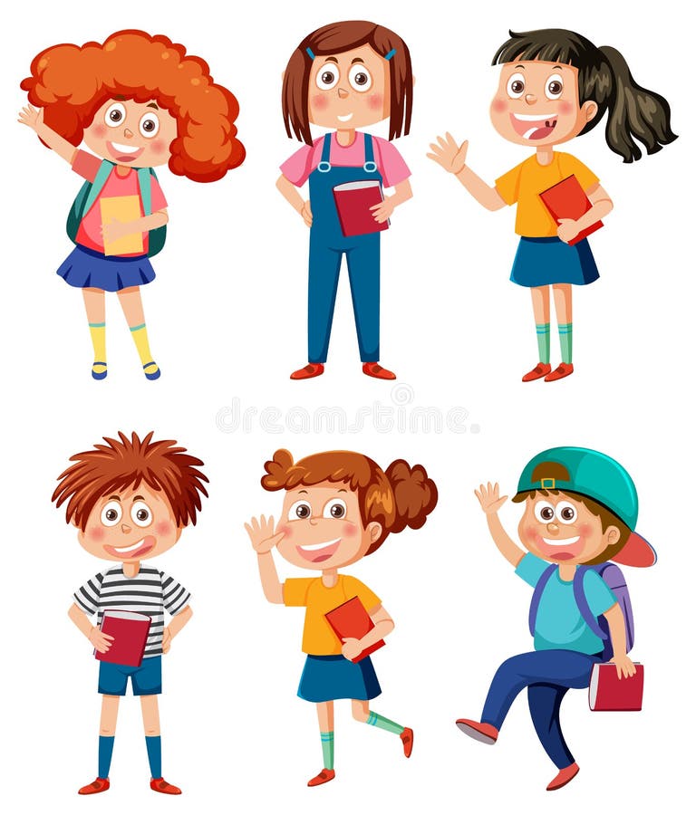 School Kids Cartoon Characters Set Stock Vector - Illustration of ...