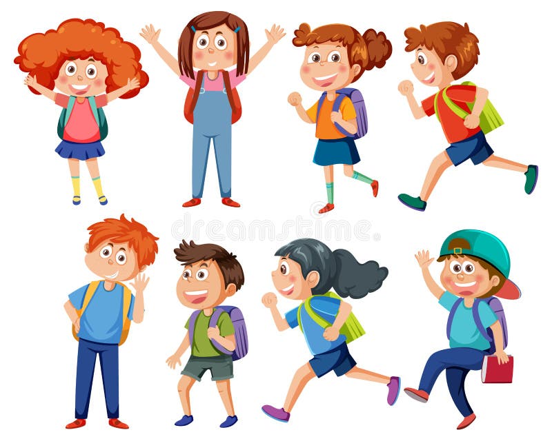 School Kids Cartoon Characters Set Stock Vector - Illustration of ...