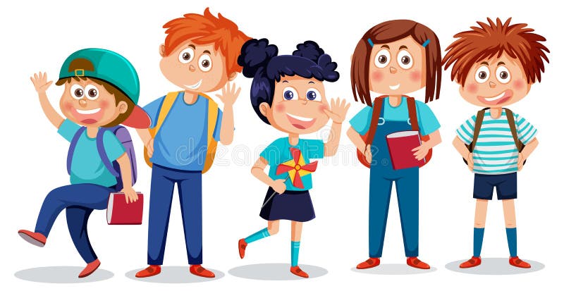 School Kids Cartoon Characters Set Stock Vector - Illustration of ...