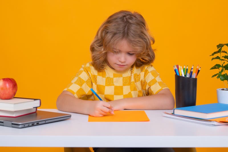 School and Kids. Cute Blonde Child with a Book Learning. Knowledge Day ...