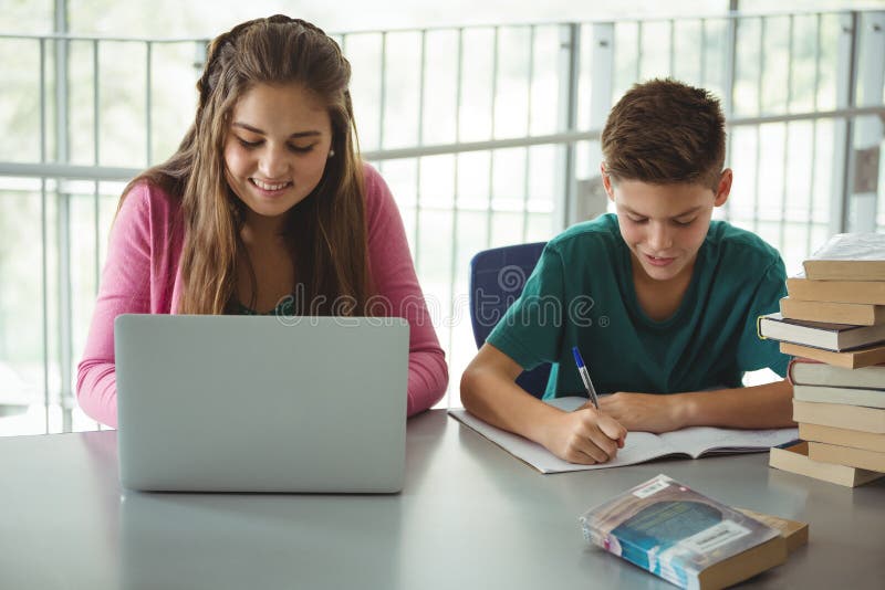 School Kids Doing Homework in Library Stock Image - Image of ...
