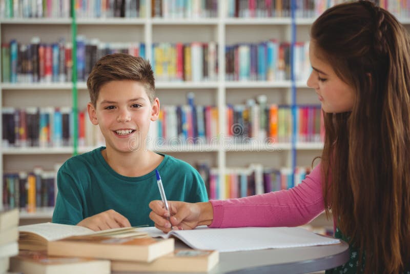 School Kids Doing Homework in Library at School Stock Image - Image of ...