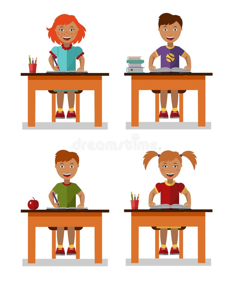 School Kids Sitting Table Stock Illustrations – 550 School Kids Sitting ...