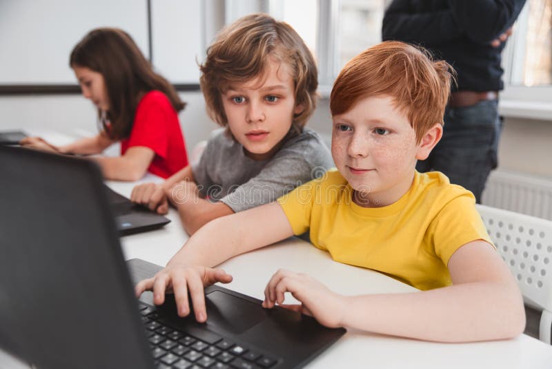 School Kids with Laptop Studying Computer Science Stock Image - Image ...