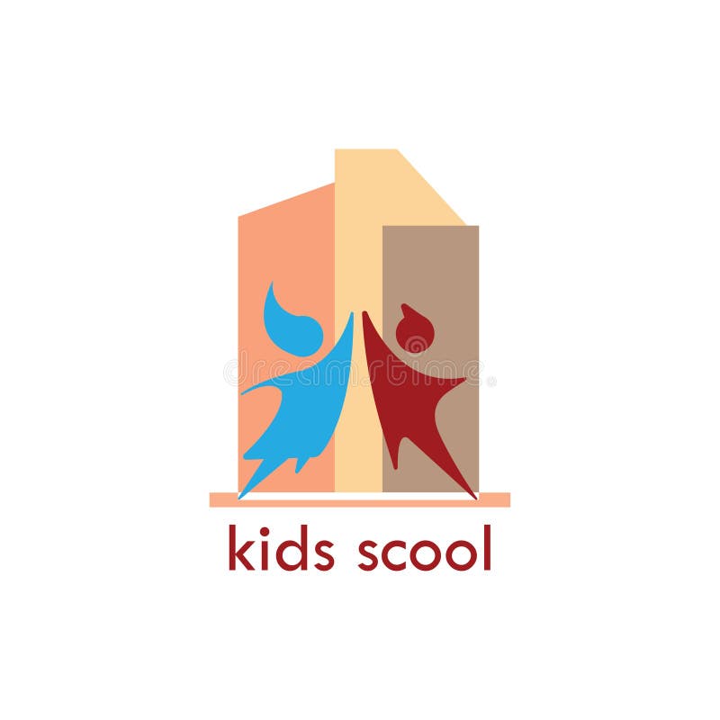 School Kids Logo Illustration Funny Kids Building Vector Design Stock ...
