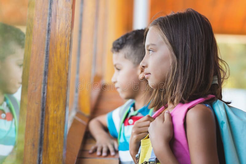 School Kids Looking through Window Stock Image - Image of development ...