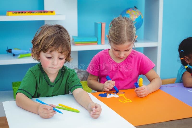 School Kids Making Art at Their Desk Stock Photo - Image of crafts ...