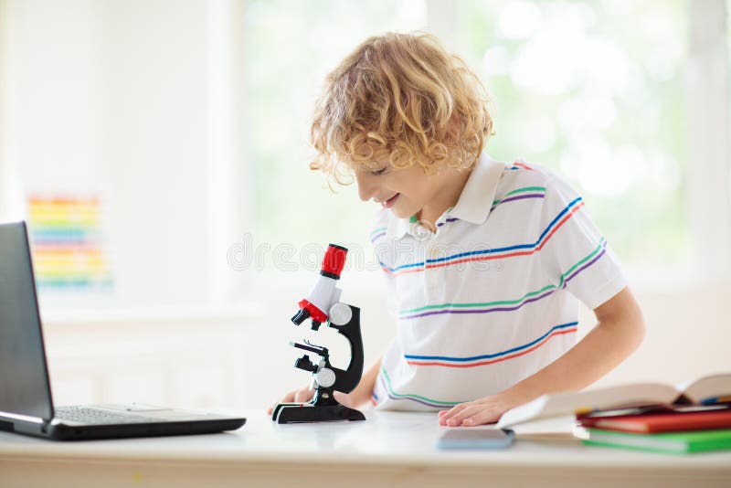 School Kids with Microscope. Science Class Stock Photo - Image of ...