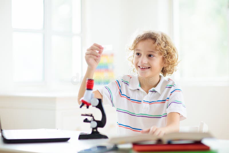 School Kids with Microscope. Science Class Stock Photo - Image of ...