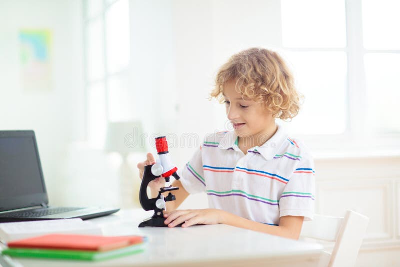 School Kids with Microscope. Science Class Stock Photo - Image of ...
