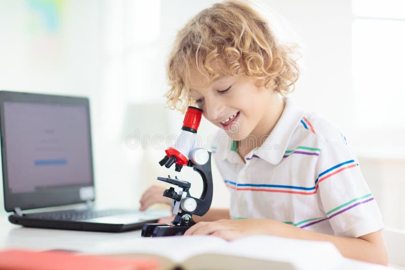 School Kids with Microscope. Science Class Stock Image - Image of ...
