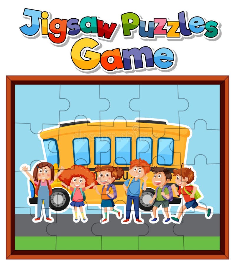 School Kids Photo Jigsaw Puzzle Game Template Stock Vector ...