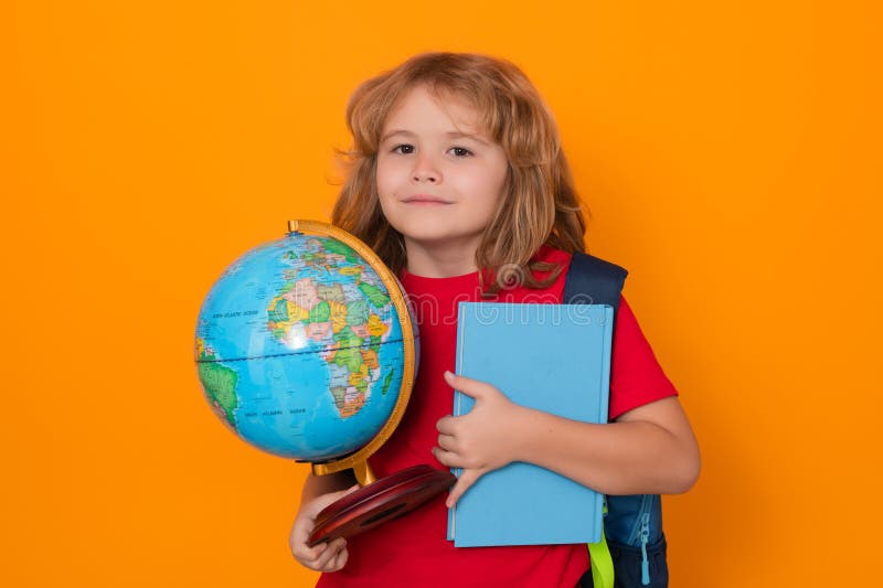 School Kids. School Pupil with World Globe and Book. Elementary School ...
