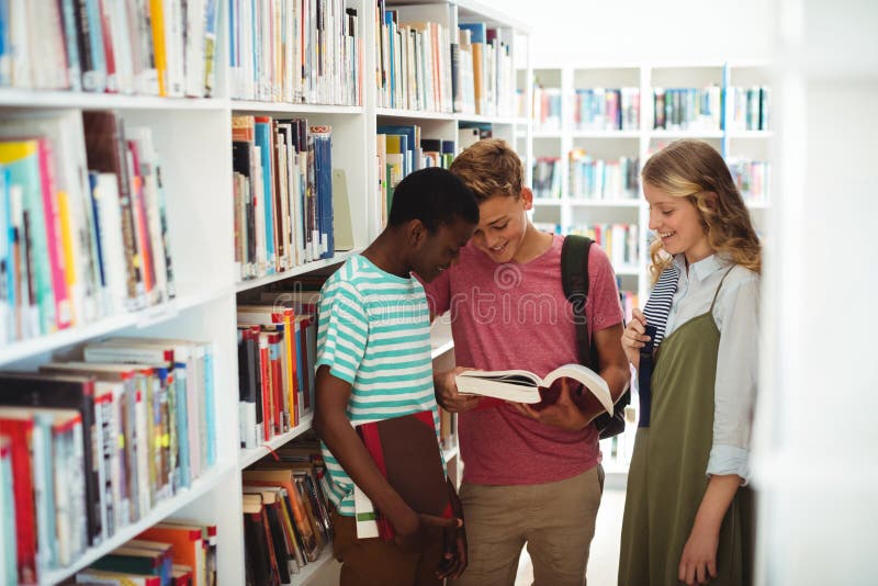 School Kids Reading Books in Library at School Stock Image - Image of ...