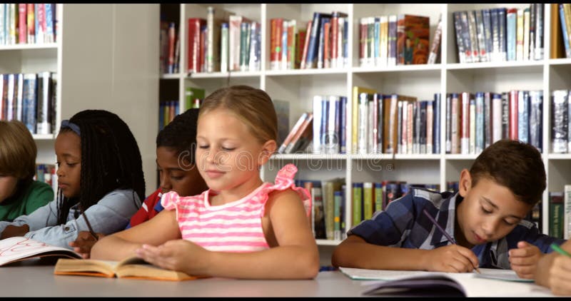 School Kids Studying in Library Stock Video - Video of classwork, high ...