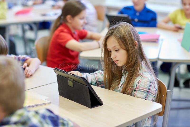School Kids Using Digital Tablets Stock Image - Image of female ...
