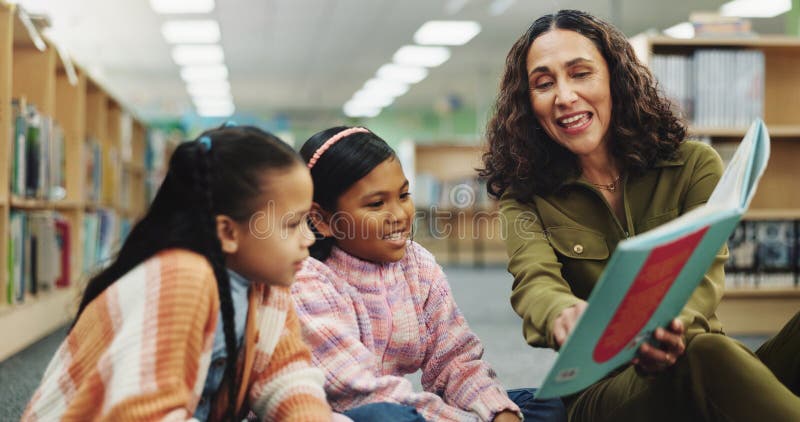 School Kids, Teacher and Education with Book at Library for Development ...